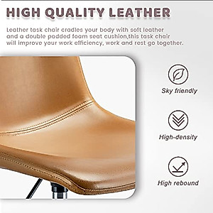 OFIKA Mid Back PU Leather Task Chair,Home Office Desk Chairs with Wheels, Leather Swivel Office Chair for Office, Home, Make Up,Small Space, Bed Room