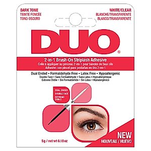 DUO Adhesives 2-in-1 Brush On Clear & Dark Adhesive, Dual-Ended Two Color Choice False Eyelash Adhesive Solution for Strip Lashes, 0.18 oz 1-Pack