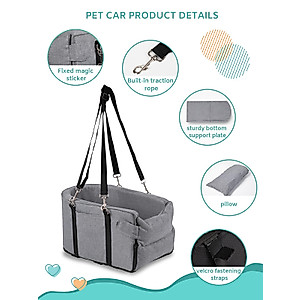 Prpeko Portable Dog & Cat Booster Seat - Center Console Car Armrest Seat for Puppy Under 13 lbs, Interactive Grey