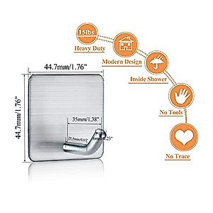 Towel Hooks Holder Adhesive Wall Hooks Stainless Steel Waterproof Shower Heavy Duty Stick on Hooks for Hanging Coat, Hat,Towel Robe Hook Rack Wall Mount- Bathroom and Bedroom 4-Packs