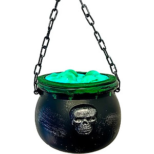 GIFTEXPRESS 8 Inches Special Effect Halloween Black Cauldron with Light-up Green Potion, Witch Cauldron with Brew Sound Effects for Halloween Decoration, Horror Scene Witch Holiday Décor Theme Party