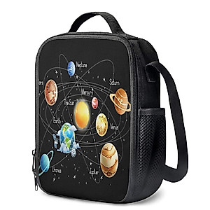 KiuLoam Solar System Planets Kids Small Lunch Box Children's Insulated Lunch Bag with Zipper Shoulder Strap Cooler Lunch Tote for Boys Girl Preschool Office Picnic