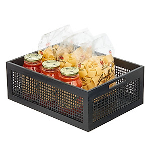 mDesign Large Decorative Wooden Crate Storage Box, Rustic Pine Wood Organizer Bin Basket w/Built-In Handles for Kitchen Pantry, Cupboard, Cabinet, Counter, Home Sort Collection - Black Pine