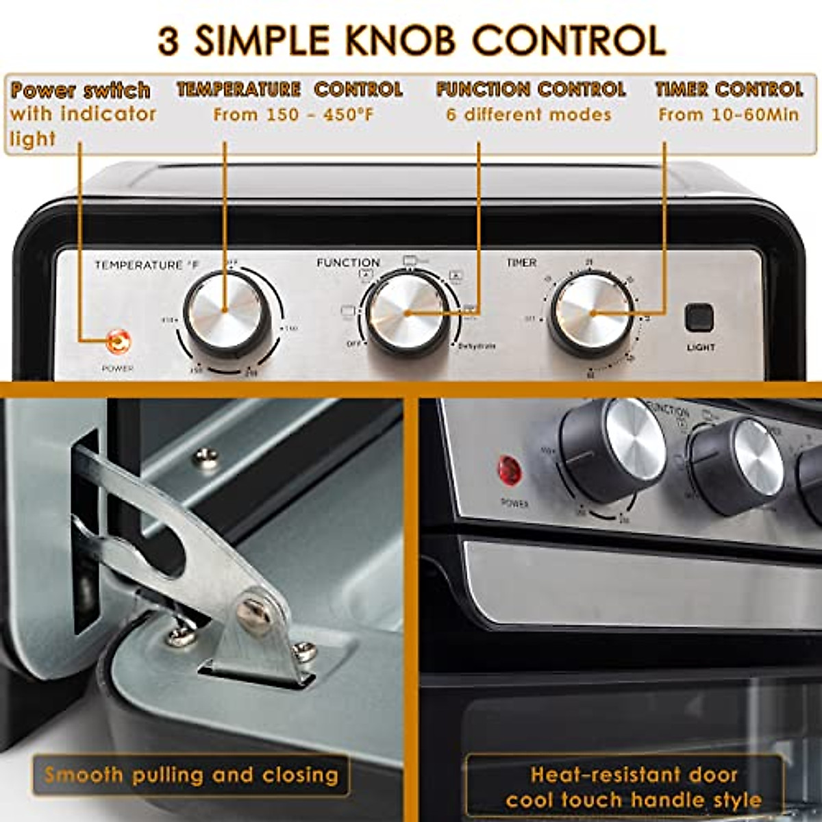 Air Fryer Oven, 6-in-1 Toaster Oven 23 Quart, Airfryer Toaster Oven For Roast, Bake, Broil, Stainless Steel Accessories Included, Convection Oven Countertop (Black) By Moss & Stone.