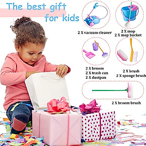 Vinsot 18 Pieces/ 2 Sets Miniature Dollhouse Cleaning Toy, Dustpan Dolls Mop Dust Pan, Brush, Broom, Bucket Housework Cute Cleaning Furniture Tools Kit Pretend Play Decoration Doll House Accessories