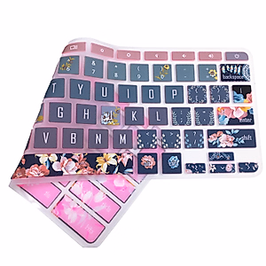 Silicon Keyboard Cover for 11.6" Lenovo Chromebook C330 C340, Flex 11, 100e 300e 500e N20 N21 N22 N23, 14" N42 N42-20, Red Flower