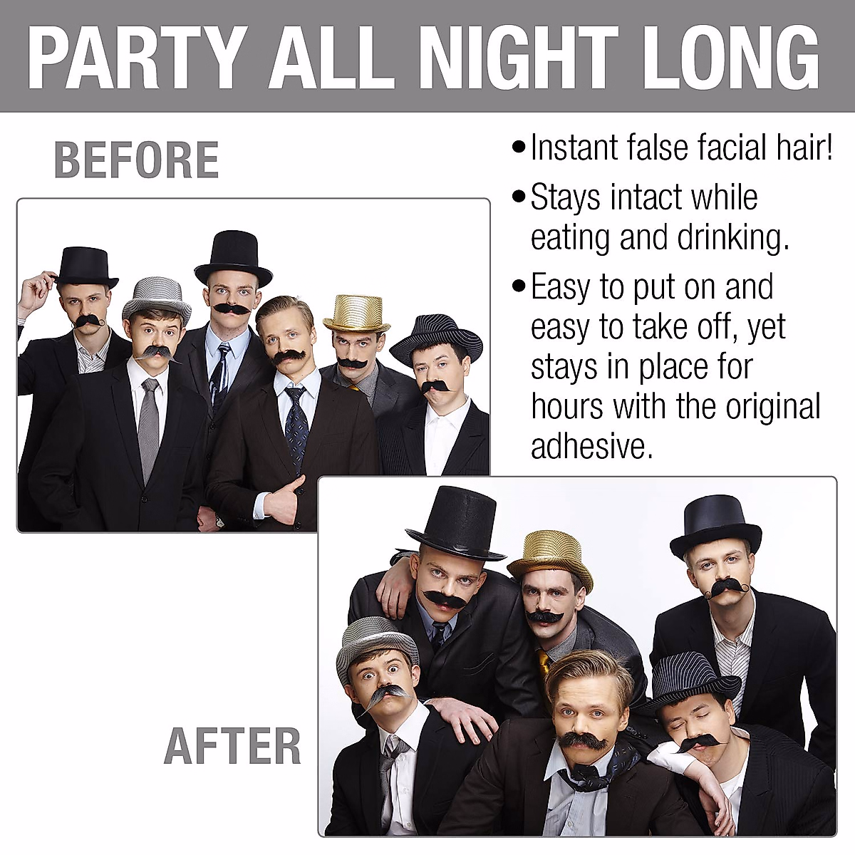 Mustaches Self Adhesive Fake Mustache, Novelty, Walrus False Facial Hair for Adults, Costume Accessory for Halloween, Brown Color