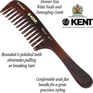 Kent 21T 8 Inch Large Hair Detangling Comb, Wide Teeth for Thick Curly Wavy Hair. Long Hair Detangler Comb For Wet and Dry. Handmade of Quality Cellulose, Saw-Cut Hand Polished, Made in England