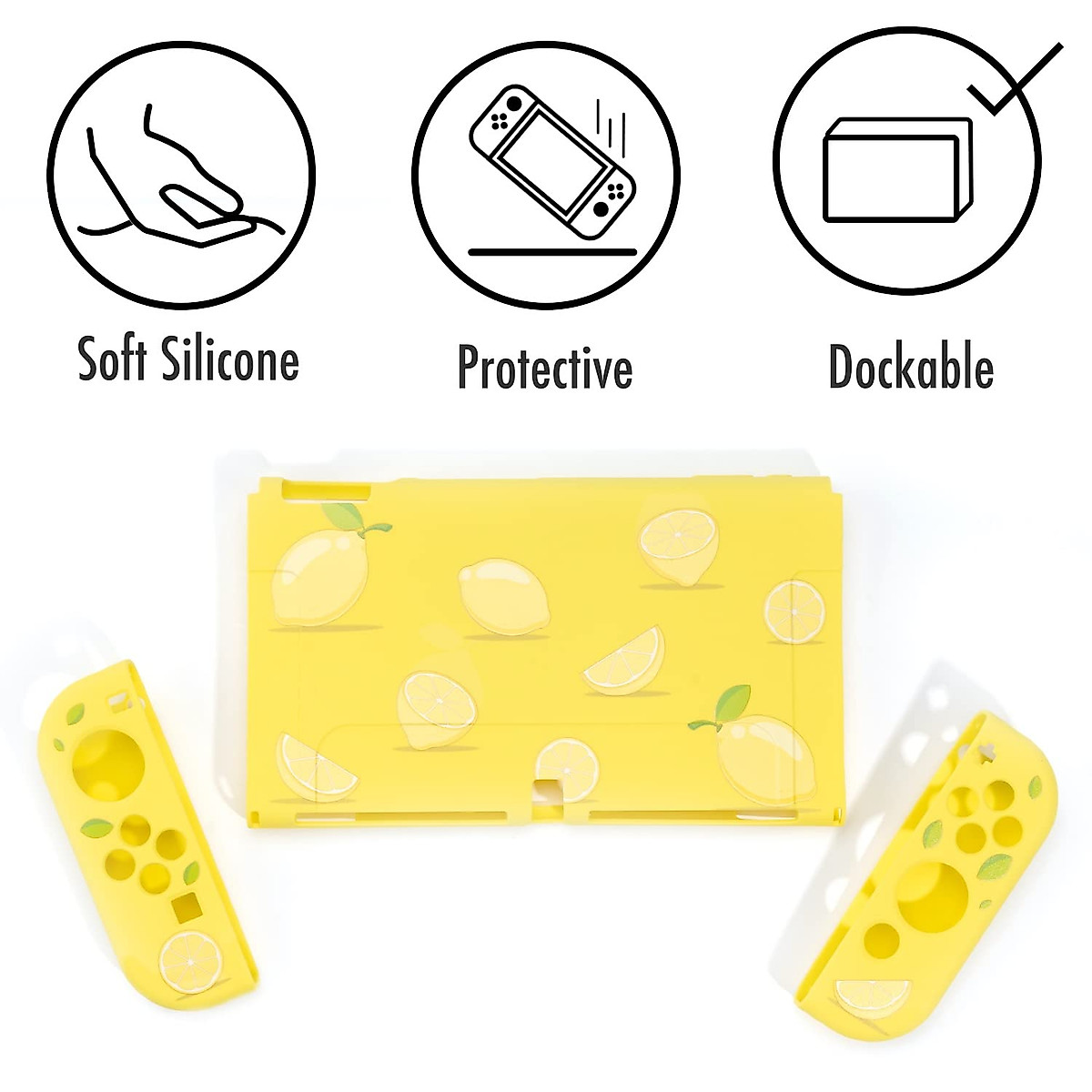BelugaDesign Lemon Switch OLED Case | Dockable Fruit Soft Pastel Cute Snap on Cover for Girls Women Crossing | Compatible with Nintendo Switch OLED Console Joycons (Switch OLED, Yellow)