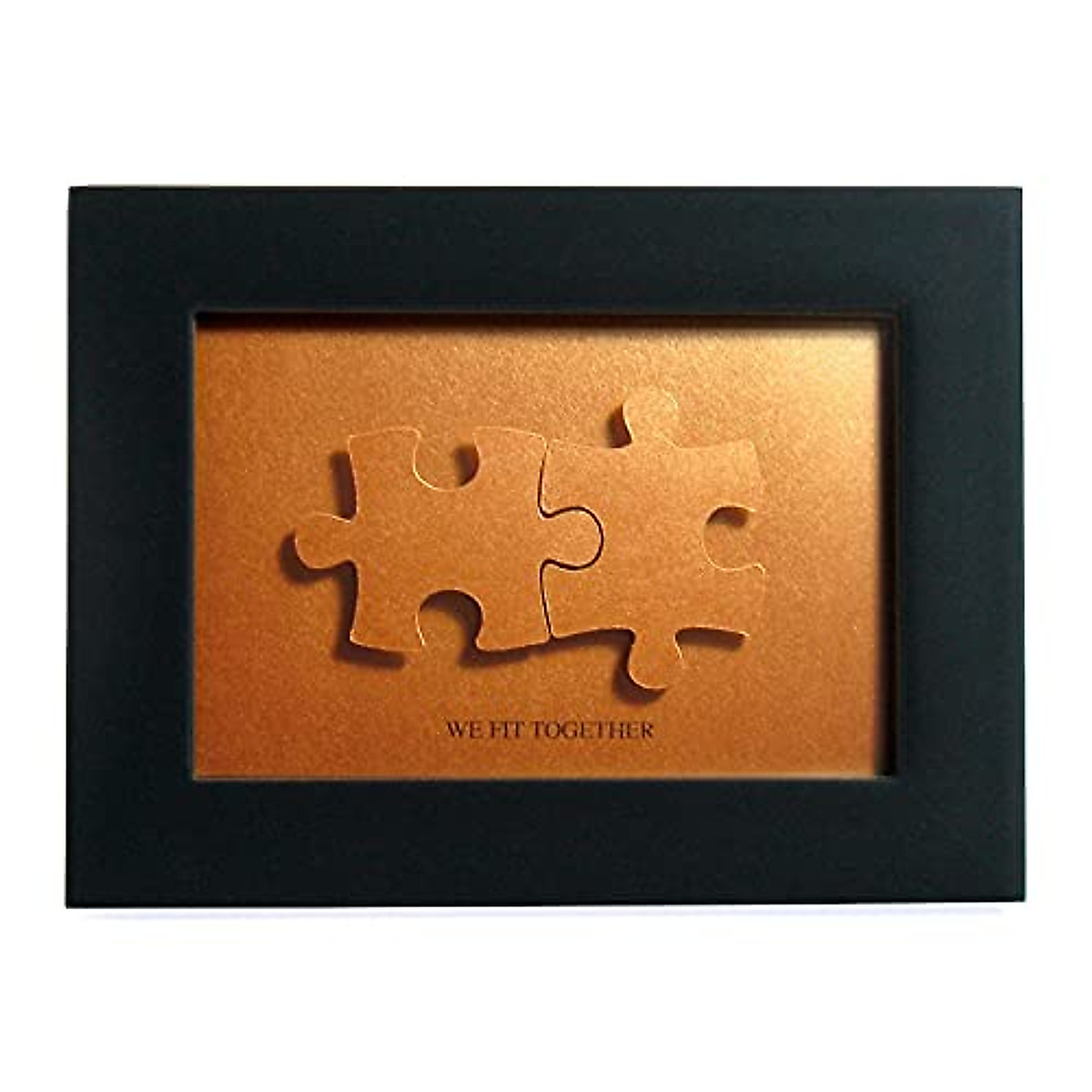 We fit together Puzzle Paper Cut Art - Gift for 8th Anniversary, Valentines Day Gift for him or her - DIY the Name and Date on Bronze Color Jigsaw