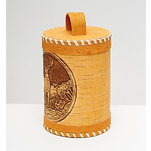 Birch Bark Food Storage Jar, Coffe and Tea Wooden Container, Decorative Jars with Wood Lid (Deer)