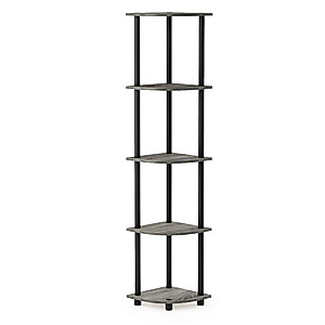 Furinno Turn-N-Tube 5 Tier Corner Display Rack Multipurpose Shelving Unit, 1-Pack, French Oak Grey/Black