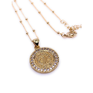 LESLIE BOULES 18K Gold Plated Saint Benedict Pendant Necklace Religious Jewelry for Women