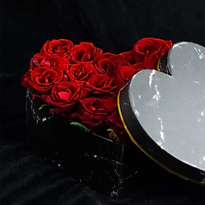 BBJ WRAPS Marble Heart Shaped Paper Flower Boxes with Lids Floral Cardboard Box Gift Packaging for Valentine's Day Florist Arrangements, Set of 3 (S/M/L) (Black)