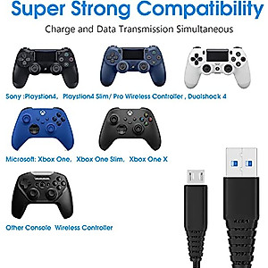 PS4 Controller Charger Cable,Playstaion 4 Charging Cord 10ft 2Pack for Sony Playstaion 4,PS4 Slim/Pro,Dualshock 4,Xbox One/One X,Micro USB High Speed Data Sync Power Wire,Nylon Braided Extra Long