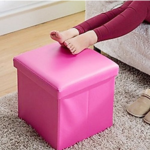 NISUNS OT01 Leather Folding Storage Ottoman Cube Footrest Seat, 12 X 12 X 12 Inches (White)