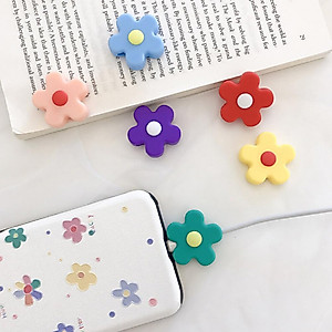 Hemobllo 2pcs Silicone Charging Cord Saver Mini Flower Charging Cable Protector Phone Cable Protective Cover (Blue and Green)