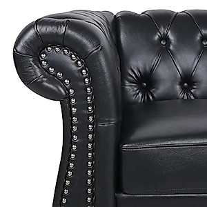 wirrytor Chesterfield Classic Sofa, Modern Leather 3 Seater Sofa, Upholstered Tufted Back Settee Couch with Rolled Arms Nailhead Trim for Living Room Bedroom(Black)