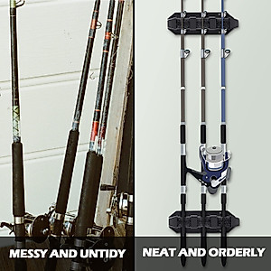 Sratte 4 Pieces Fishing Rod Holder Wall Mount Fishing Pole Holders for Boats 3 Rod Black Horizontal Garage Wall Pole Rack Summer Boat Accessories for Men Gifts, 7.8 Inch