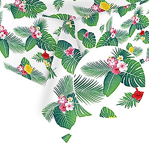 UOMNICUE Hawaii Luau Palm Leaves Tablecloth Party Decorations, 2 Pack Disposable Waterproof Plastic Hawaii Table Covers Rectangle Green Palm Leaves Table Cloth for Beach Hawaii Party Decoration