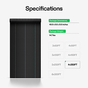 VIVOSUN Premium Weed Barrier Landscape Fabric Heavy Duty, 4ftx250ft 5oz Double-Layered Weed Control Mat with High Permeability, Commercial Ground Cover, Easy Set up & Superior Weed Control