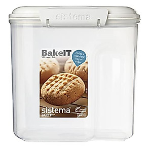 Sistema Flour and Sugar Storage Containers for Pantry with Lids and Measuring Cup, Dishwasher Safe, 10.2-Cup, White