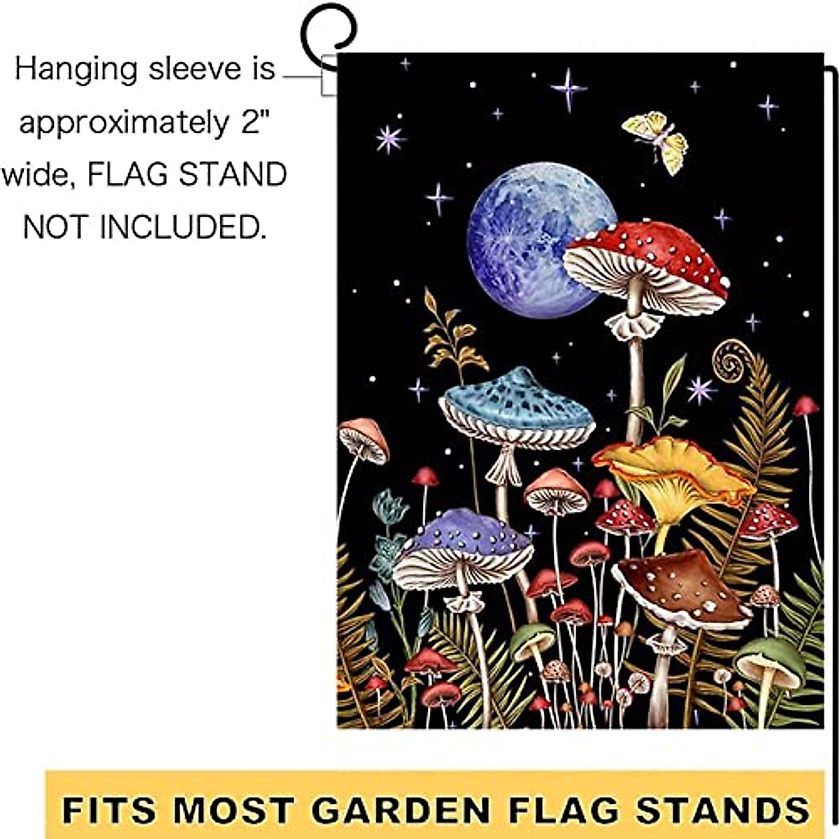 Mushroom Stars And Moon Garden Flag 12 X 18 Inches Double Sided ,Animal Butterfly Yard Flags,Durable Burlap Flag Holiday Farmhouse Patio Yard Outdoor Party Decor Gift