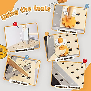 labebe Baby Push Walker, Tool Bench for Toddlers, Wooden Walker for Baby Boy and Girl, Kids Workbench, Baby Activity Center, Toddler Montessori Toys for 1-3 Year Old