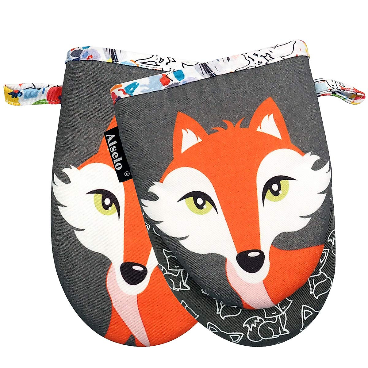 Alselo Mini Oven Mitts,2pk - Silicone Little Kitchen Gloves, Heat Resistant with Non-Slip Grip and Soft Quilted Cotton Lining for Safe Backing Cooking Barbecue (Gray, 2)