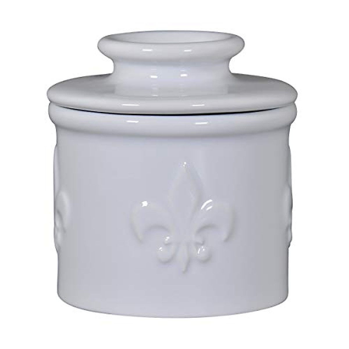 Butter Bell - The Original Butter Bell crock by L Tremain, a Countertop French Ceramic Butter Dish Keeper for Spreadable Butter, Fleur de Lis Collection (Blanche)
