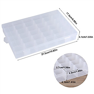 Yosoo Transparent Plastic Organizer Container, Adjustable Divider Removable Storage Box for Sorting Earrings Rings Beads Jewellery (36 Grid)