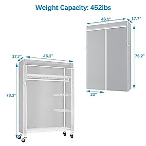 VIPEK V11C Garment Rack Rolling Clothes Rack Heavy Duty Portable Closets with Lockable Wheels Adjustable Metal Wire Shelves Wardrobe White Clothing Rack with Frosted Translucent Cover, Max Load 452LBS