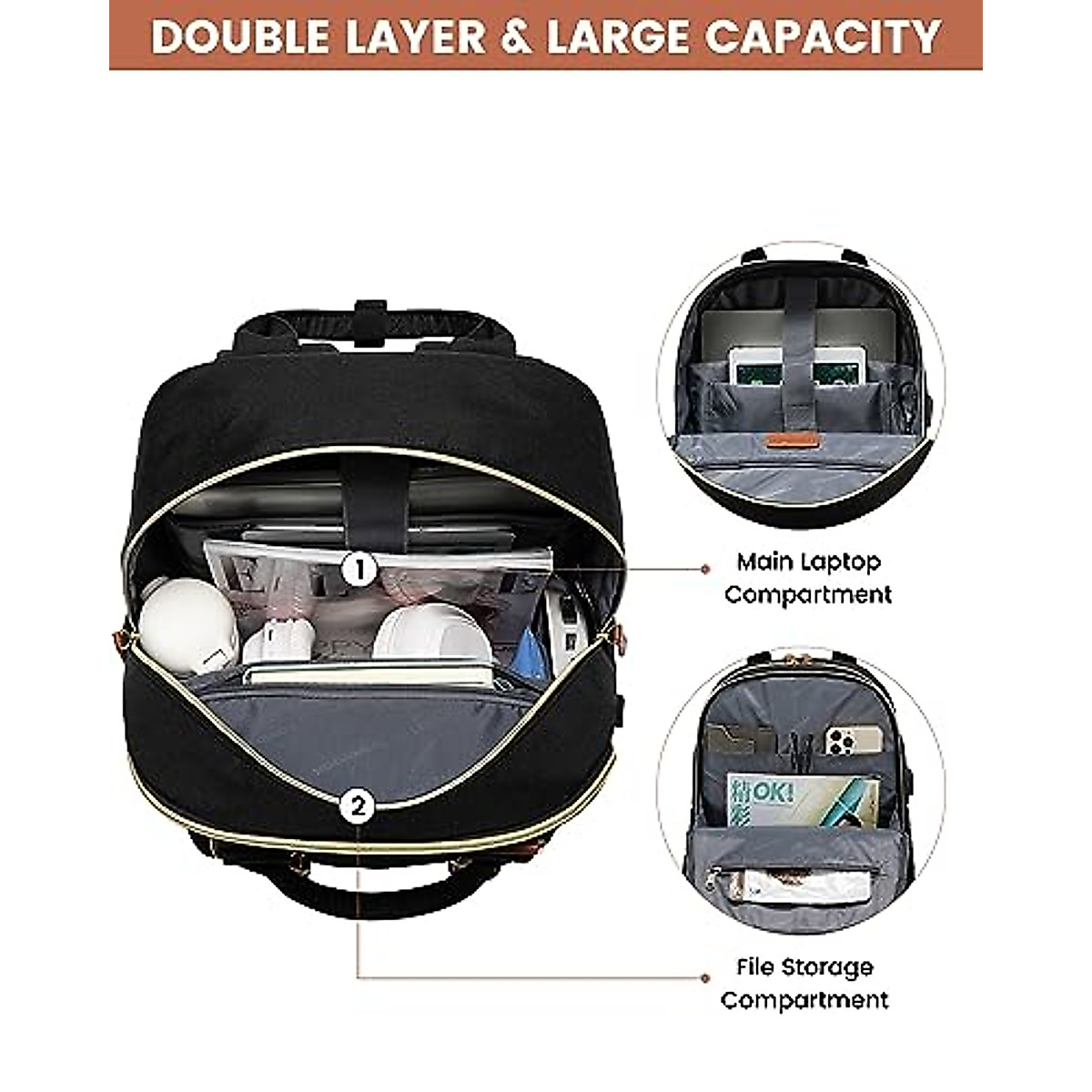 LOVEVOOK Laptop Backpack Women,17.3 Inch Fashion College Backpack with USB Charging Port,Teacher Nurse Work Travel Computer Bag Purse Business Commuter Backpack