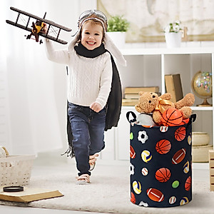 Yoande 2 Pack Sports Basketball Laundry Hamper Waterproof Kids Laundry Basket Boy Toy Storage Dirty Clothes Organizer Round Nursery Boy Laundry Basket for Bathroom Bedroom Dorm, 17.3 x 13.8 in