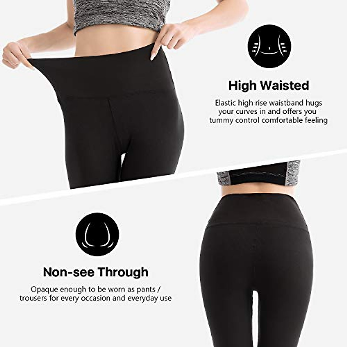 SINOPHANT High Waisted Leggings for Women - Full Length & Capri Buttery Soft Yoga Pants for Workout Athletic(Full Black,XXL)