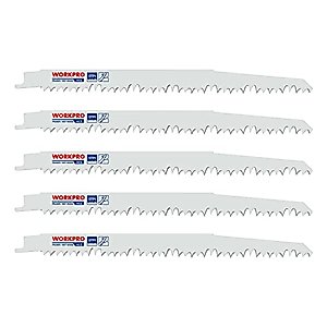 WORKPRO 5-Piece 9-Inch Wood Pruning Reciprocating Saw Blade Set, 5TPI, CR-V Steel Saw Blade Kit for Bosch, Black & Decker, Makita, Dewalt