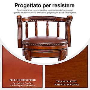 AULIFE Cow top Leather Wooden Bar Stools, 360 Degree Swivel Bar Height Chair with Backs for Home Kitchen Counter, Morden Chair Barstools (Brown 1pc, Bar Height-Seat Height 29.5”)