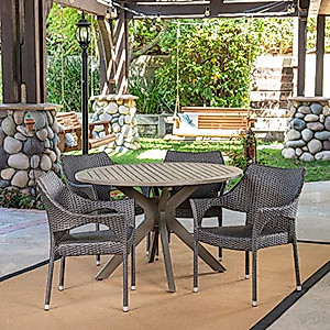 Christopher Knight Home Lina Outdoor 5 Piece Wood and Wicker Dining Set, Gray Finish/Gray