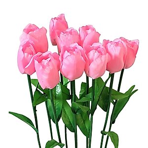 Penfly Pack of 10 Artificial Tulip Flower Landscape Light Night Mood Lamp Home Outdoor Garden Park Lawn Decoration Pink Flower White Light Color DC 12v