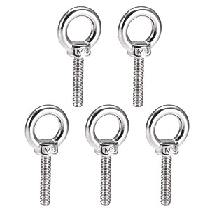 uxcell Lifting Eye Bolt M8 x 40mm Male Thread 304 Stainless Steel for Hanging, Pack of 5