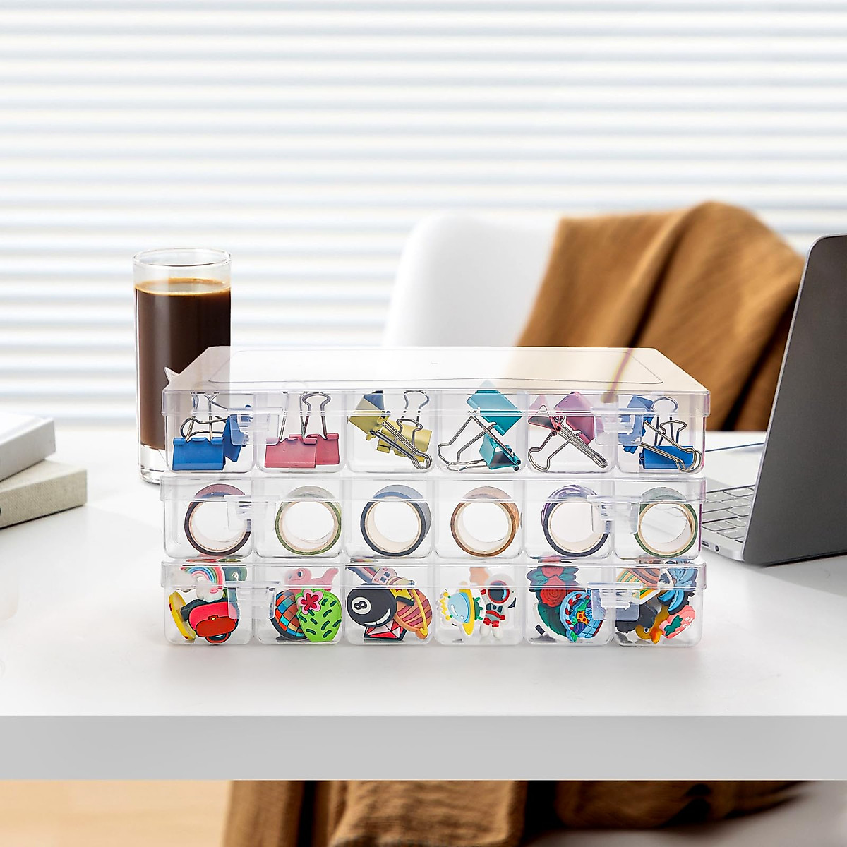 Tosnail 3 Pack 36 Compartments Clear Plastic Craft Storage Organizer Small Parts Organizer with Dividers