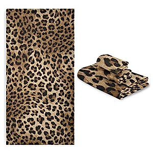 CaTaKu Towels Set 3-Piece Leopard Towel Bathroom Sets 1 Bath Towel 1 Washcloth 1Hand Towel Animal Print Towel Set of 3 Soft Multifuntion for Home Kitchen Hotel Gym Swim Spa.