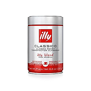 illy Classico Ground Espresso Coffee, Medium Roast, Classic Roast with Notes Of Caramel, Orange Blossom and Jasmine, 100% Arabica Coffee, All-Natural, No Preservatives, 8.8 Ounce Can (Pack of 6)