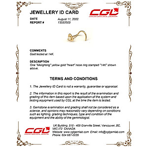 MeIighting 14K Solid Gold Nose Stud 20G Heart Nose Rings Clear Round CZ Nose Piercing Jewelry for Women Men Real Gold