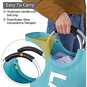 ZERO JET LAG 82L Large Laundry Basket Collapsible Fabric Laundry Hamper Bag Foldable Laundry Bag With Handles Waterproof Washing Clothes Bin Bag Dirty Cloth Storage Hamper Bag (Light Blue, L)