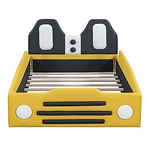 ACQCA Twin Size Car-Shaped Platform Bed with Wheels,Automotive Design Bed Frame w/Rails and Slat Support for Kids Boys Girls Teens, Easy Installation, Gray