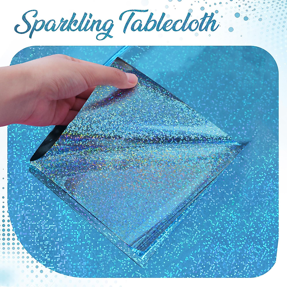 2pcs Blue Holographic Laser Tablecloths 40" x 108" Plastic Table Cloths for Parties Shimmer Shiny Party Decoration for Winter Ocean Princess Birthday Party Wedding Baby Shower Christmas Decor