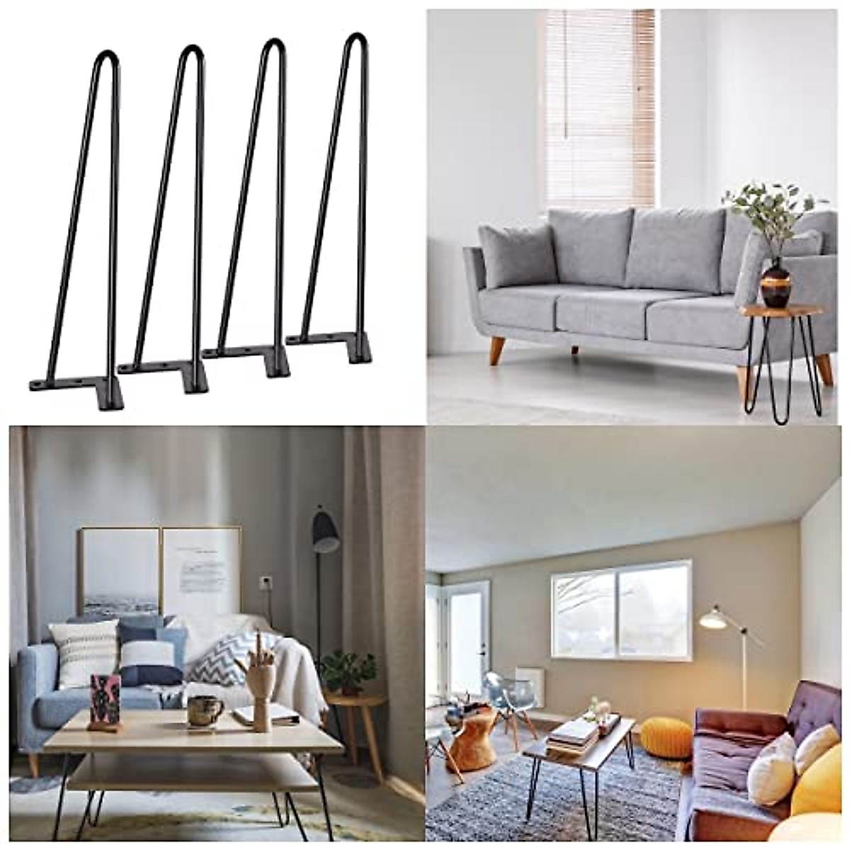 LCSDLHLSY Hairpin Legs 12 Inch,Furniture Legs 12 inch, Metal Home DIY Projects for TV Stand, Sofa, Cabinet, etc with Floor Protectors,Black 4PCS Set