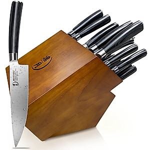 RITSU Knife Set, 17 Pieces Kitchen Knife Set with Block, 1.4116 German Steel knife set with sharpener, 6 Pieces Steak Knife Set, Professional Chef Knife Set & Scissor, Suitable for Home Kitchen