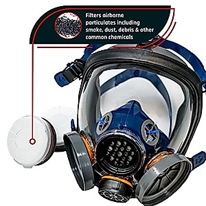 Full Face Organic Vapor, Chemical, & Particulate Respirator - 1 Year Full Manufacturer Warranty - Reusable Eye Protection Mask